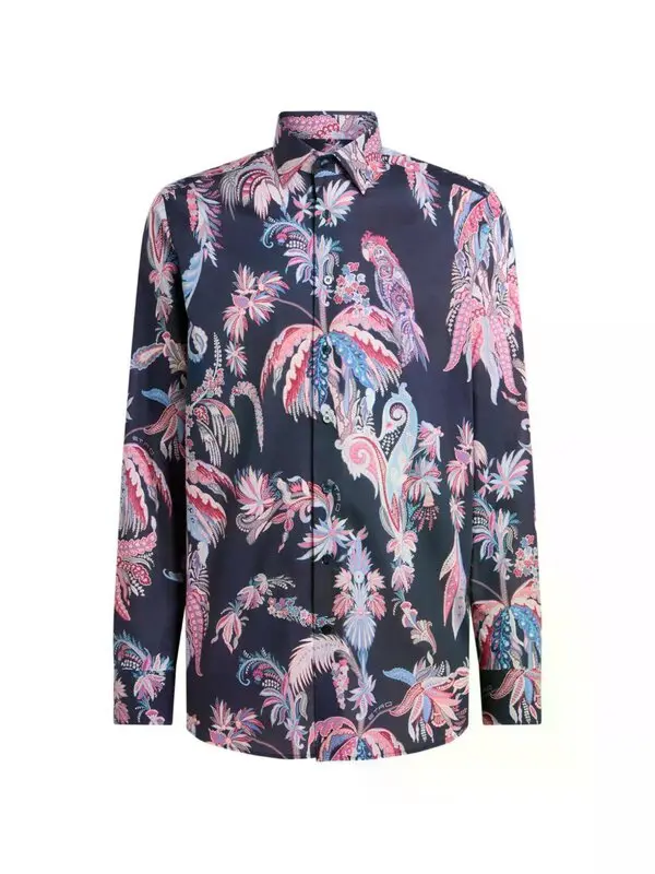 Etro Parrot-print Palm-tree Shirt - Blue