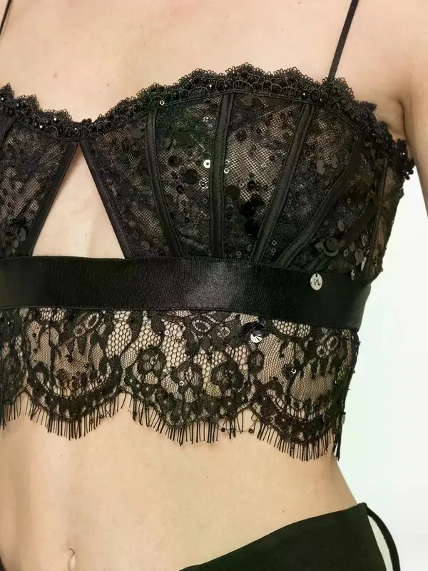 NISSA Sequin Embellished Lace Top