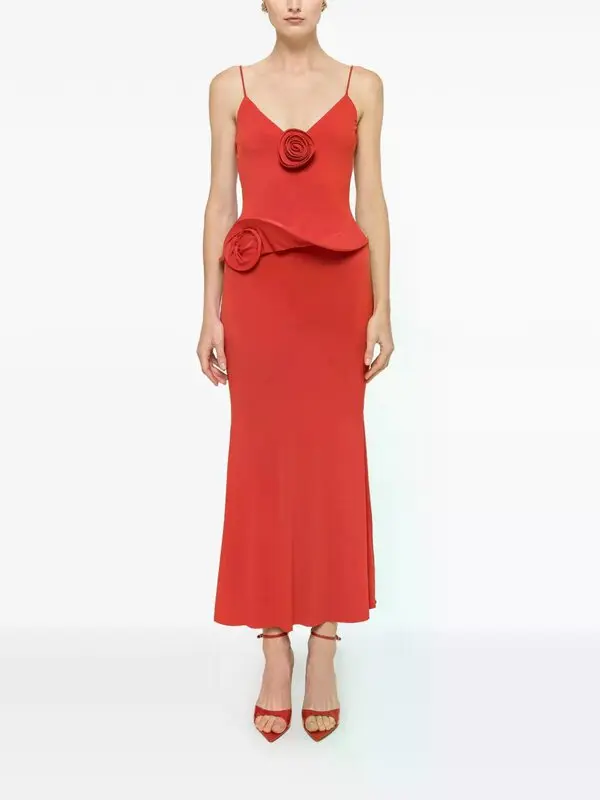 NISSA Floral Appliqué Midi Dress - Red