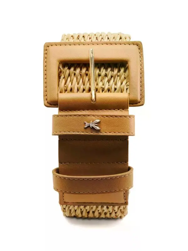 Patrizia Pepe Woven Raffia Belt With Leather Trim