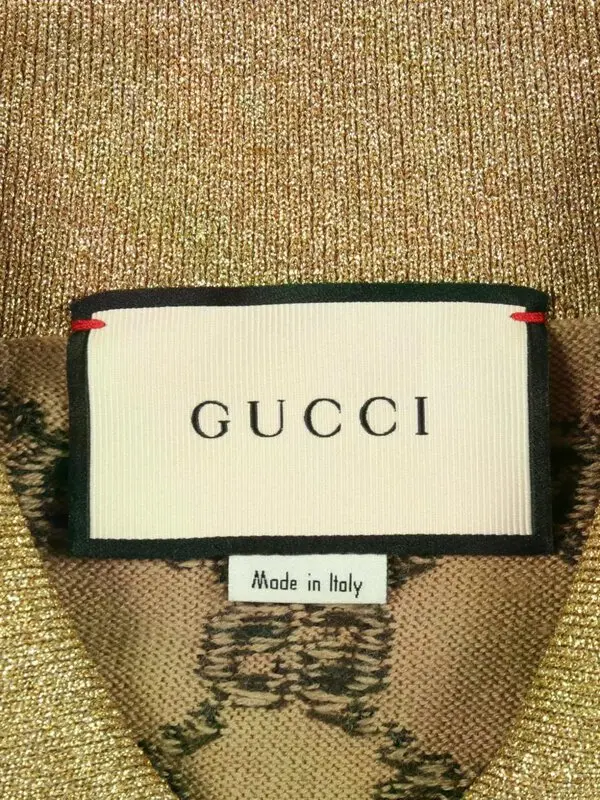 Gucci 2010s Gg Pattern Wolf Patch Cropped Wool Polo Shirt