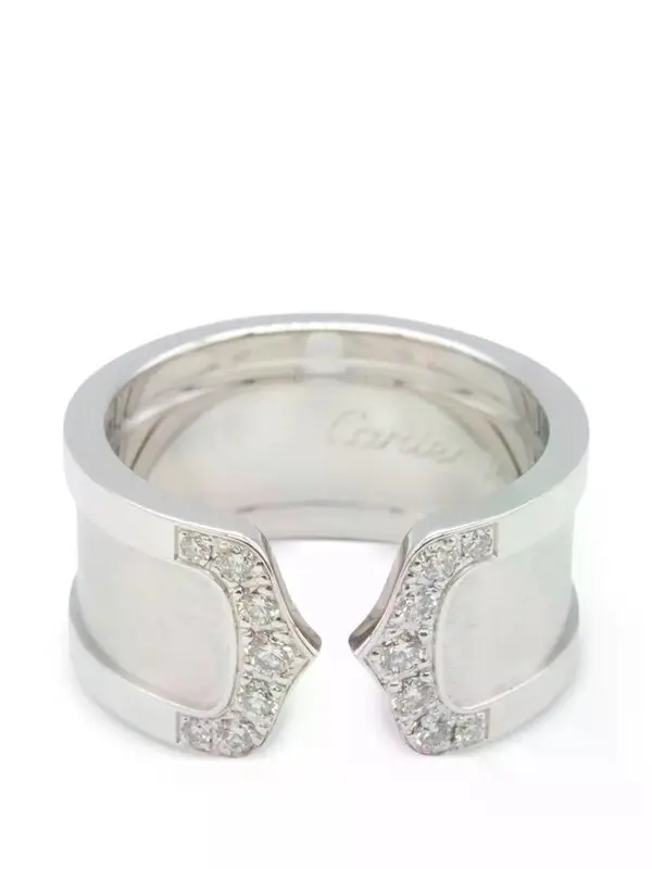 Cartier 18k White Gold Diamond Pavé Wide Band Ring - Silver