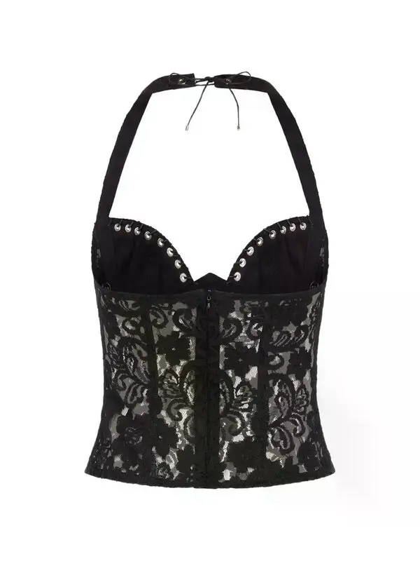 LUDOVIC DE SAINT SERNIN Eyelet Lace Halterneck Top - Black