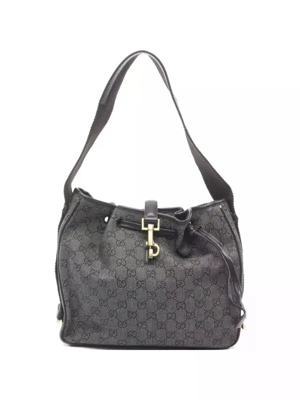 Gucci Gg Pattern Leather Trimmed Tote Bag - Black