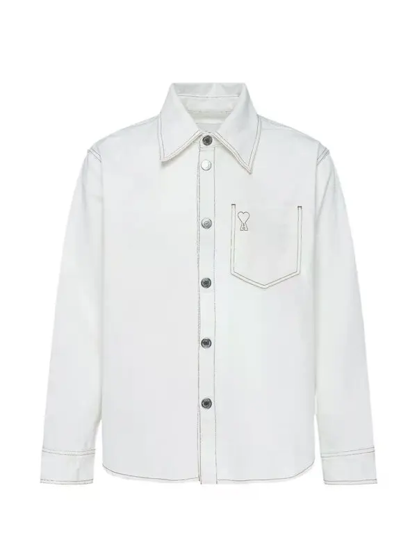AMI Paris De Coeur Contrast-stitch Cotton Shirt - White