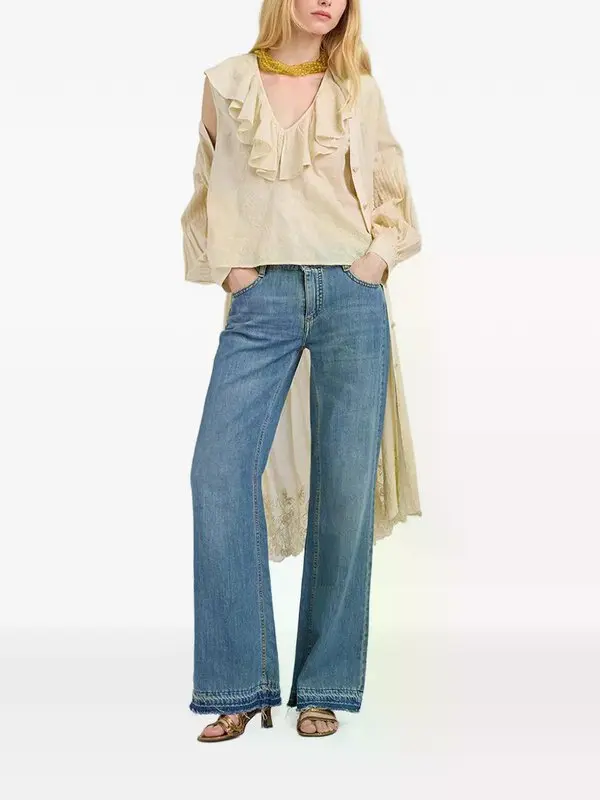 Momoni Embroidered Ruffled V-neck Sleeveless Top - White