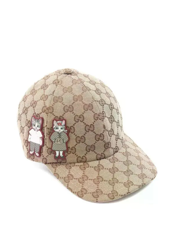 Gucci Yuko Higuchi Cat Appliqué Gg Canvas Cap - Neutrals