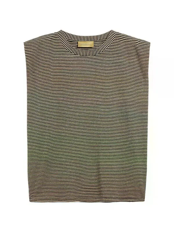 Momoni Striped Padded Shoulder T-shirt - Brown