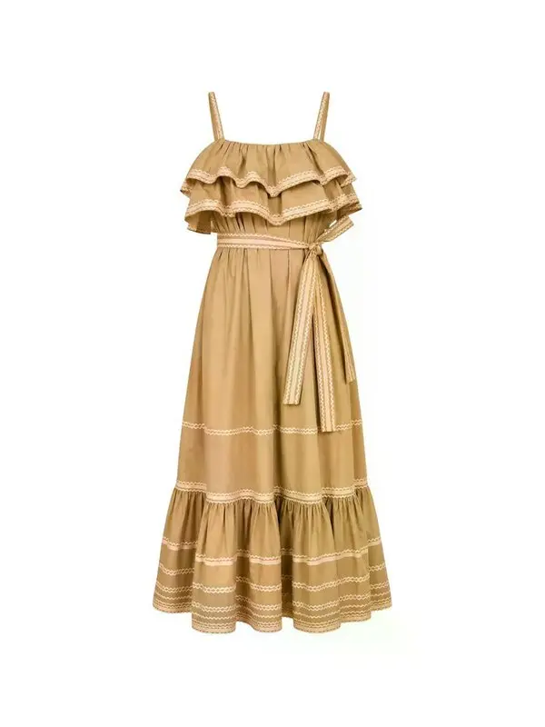 Ulla Johnson Lucian Ruffled Waist-tie Midi Dress - Neutrals