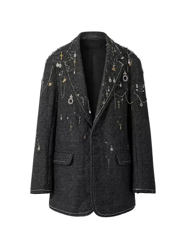 R13 Safety-pin-embellished Frayed Blazer - Grey
