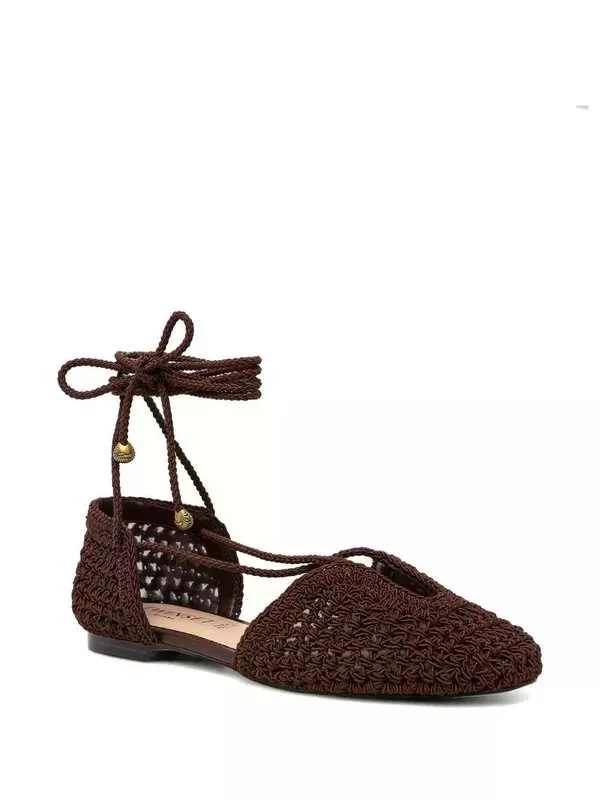 TWINSET Crochet-knit Lace-up Flat Pumps - Brown
