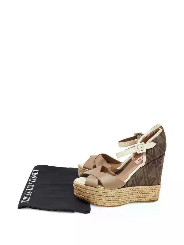 Valentino Garavani 130mm Braided Raffia Wedge Sandals