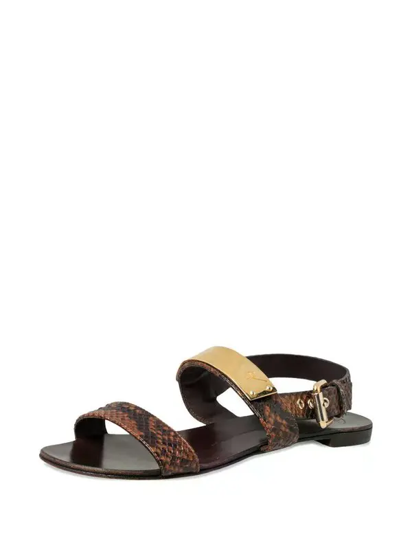 GIUSEPPE ZANOTTI Dual Strap Python Leather Slingback Flat Sandals