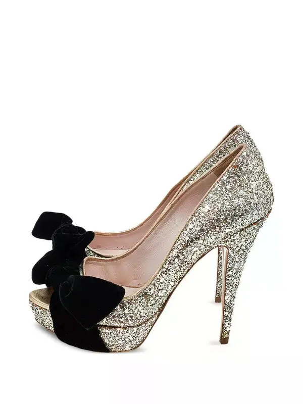 Miu Miu Peep-toe Heeled Pumps - Gold