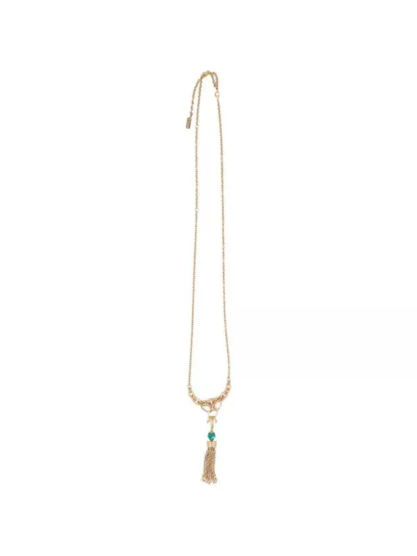 Chloé Tone Crystal Bead Tassel Pendant Necklace - Gold