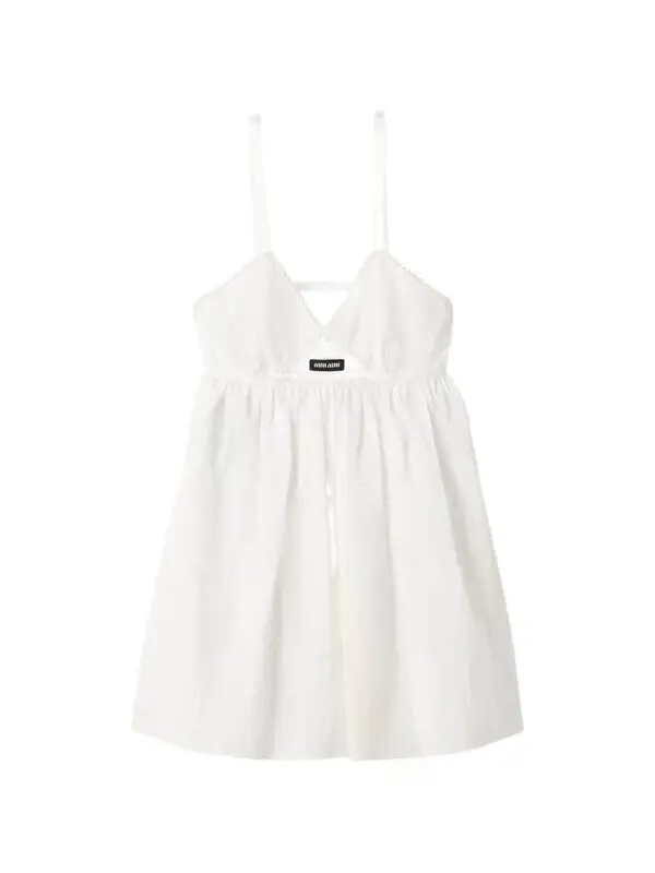 Miu Miu Slubbed Poplin And Eyelet Lace Mini-dress
