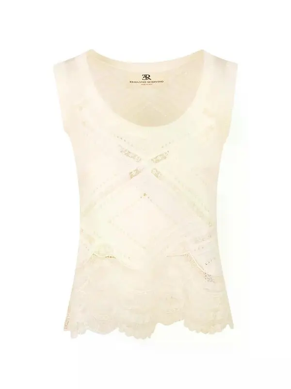 Ermanno Scervino Pointelle-knit Lace-trimmed Top