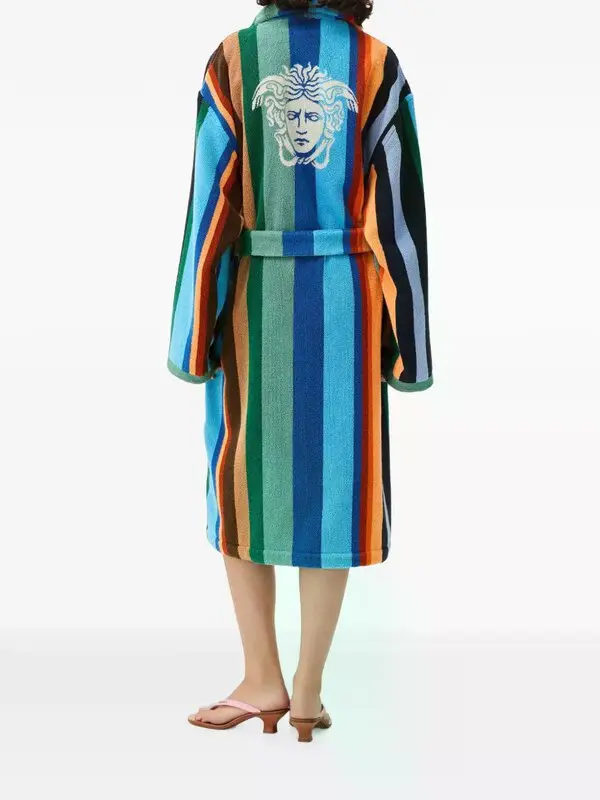 Versace Striped Cotton-terry Jacquard Bathrobe - Blue