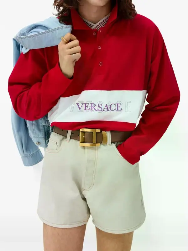 Versace Embroidered-logo Intarsia Cotton-jersey Polo
