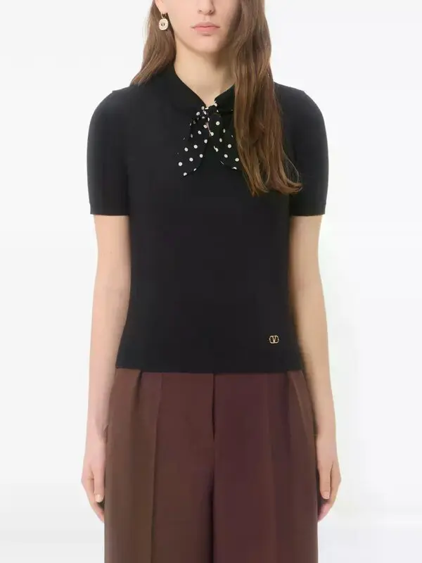 Valentino Garavani Knit Top With Polka-dot Scarf Detail - Black