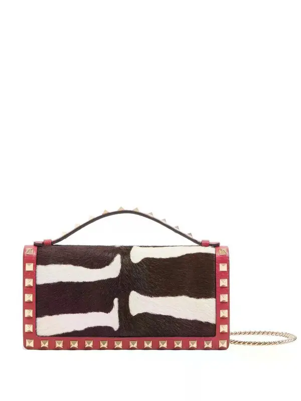 Valentino Garavani Rockstud Wallet With Chain In Pony-effect Calfskin - Brown