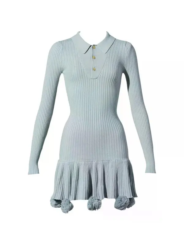 CONNER IVES Ribbed-knit Pom-pom Dress - Blue