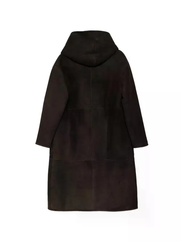 JAMES PERSE Shearling Hooded Coat - Brown