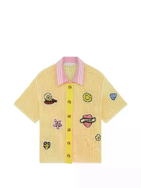 Mira Mikati Open-knit Cardigan With Embroidered Patches