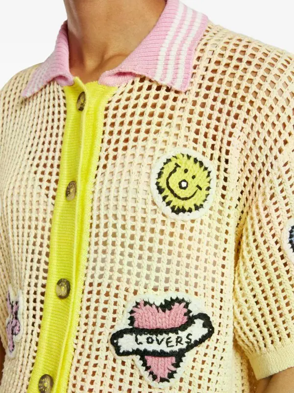 Mira Mikati Open-knit Cardigan With Embroidered Patches