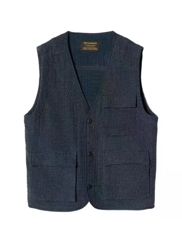 MAHARISHI Sashiko-stitch Utility Vest - Blue