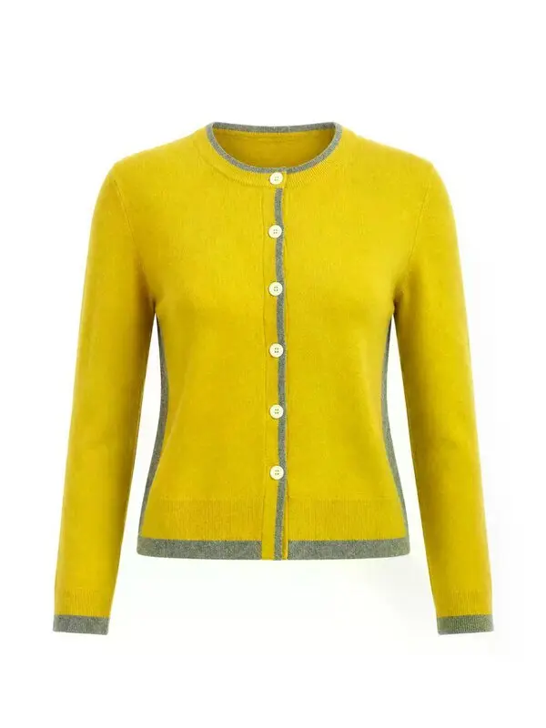 CUDDLEUP Contrast Trim Button-down Cardigan - Yellow