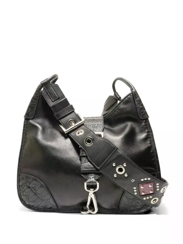 Prada Embellished Leather Shoulder Bag - Black