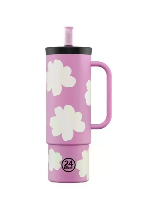 24BOTTLES 800ml Floral-print Straw Cup - Pink