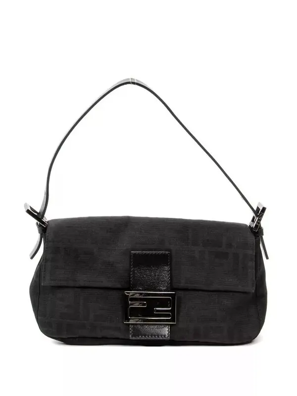Fendi Zucca Canvas Baguette Shoulder Bag - Black