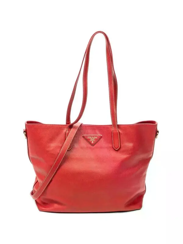 Prada Logo Plaque Tote Bag