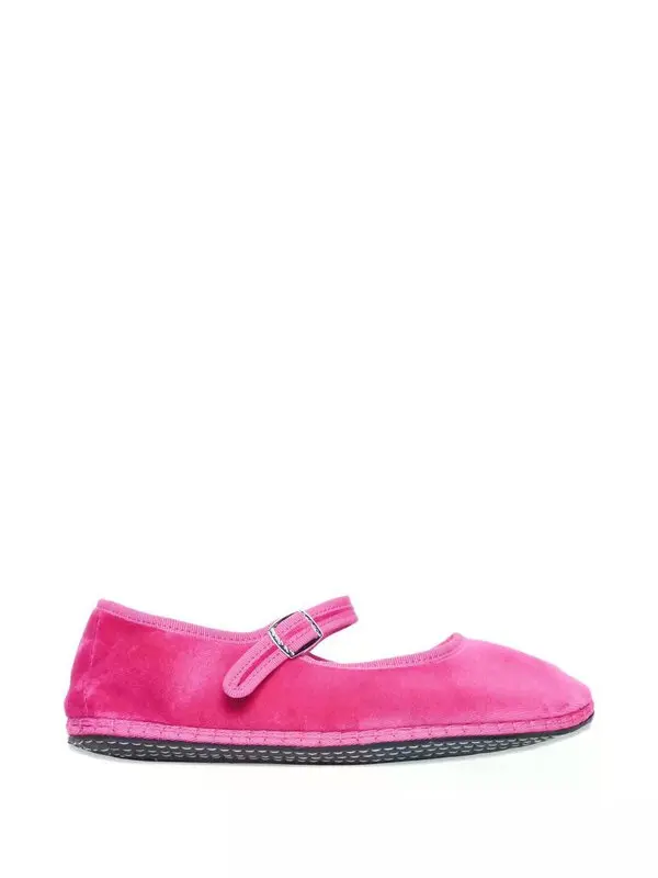 DROGHERIA CRIVELLINI Fuchsia Velvet Mary Jane Ballet Flats - Pink