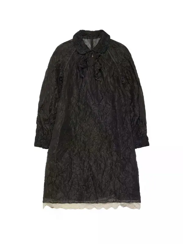 RENLI SU Crinkled Lace-trim Midi Dress - Black