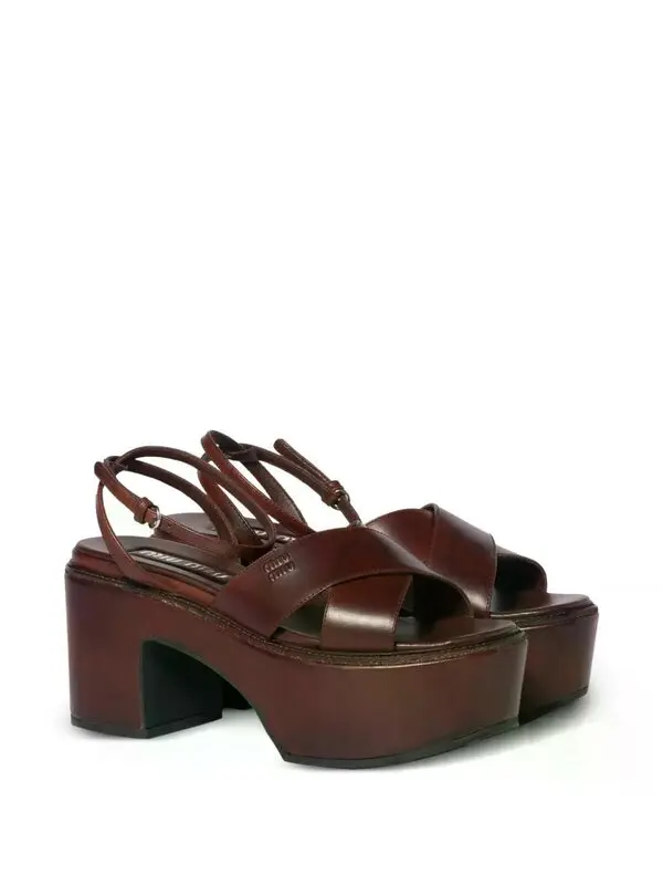 Miu Miu Leather Platform Sandals - Brown