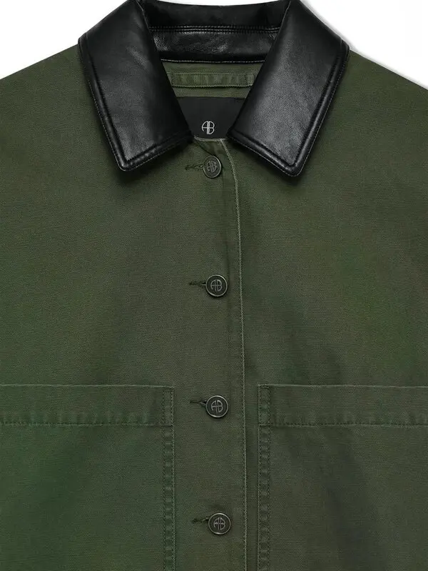 ANINE BING Yuma Contrast Collar Cropped Jacket - Green