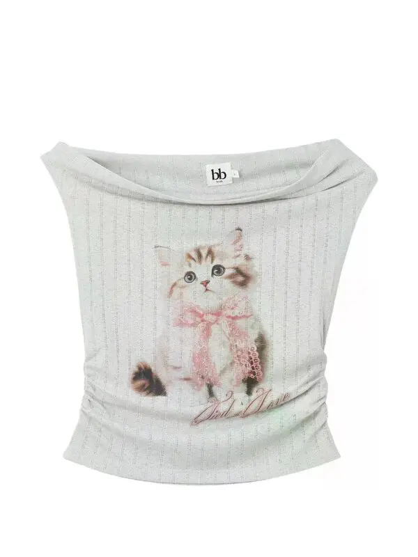 B+AB Cat-print Ruched T-shirt