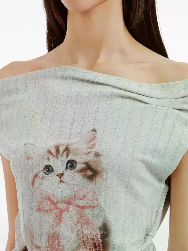 B+AB Cat-print Ruched T-shirt
