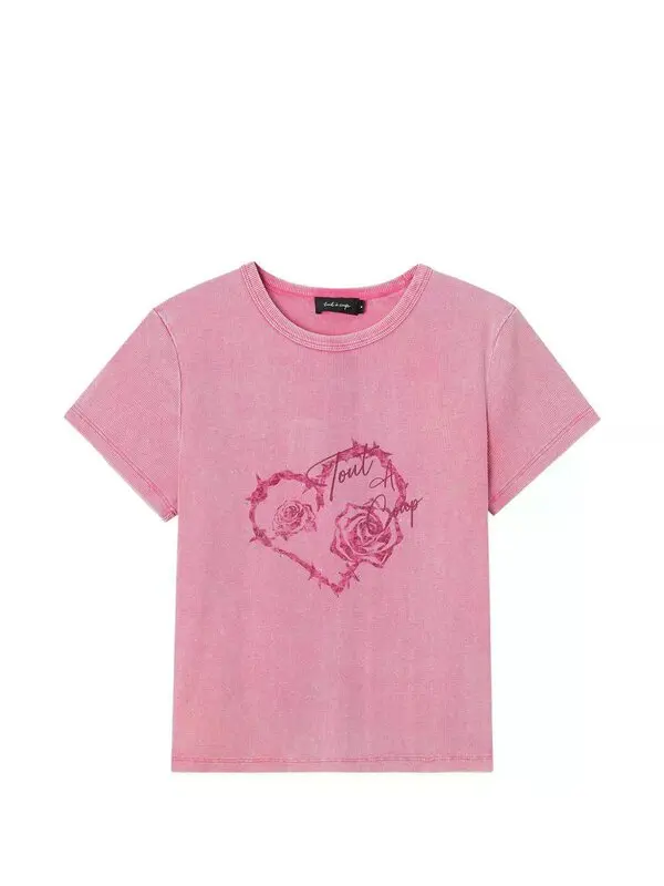 TOUT A COUP Ribbed T-shirt With Crystal Embellishment - Pink