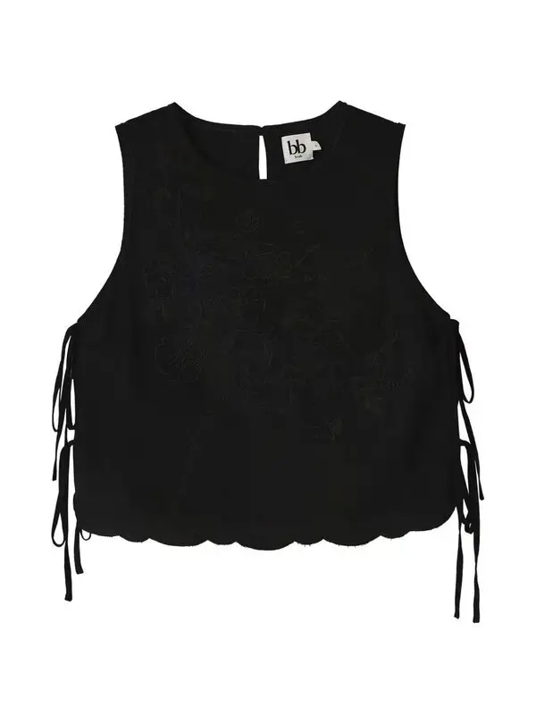 B+AB Floral Embroidered Scalloped Hem Sleeveless Blouse