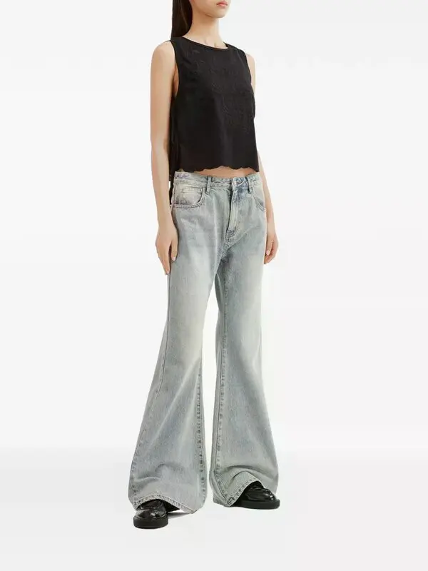 B+AB Floral Embroidered Scalloped Hem Sleeveless Blouse
