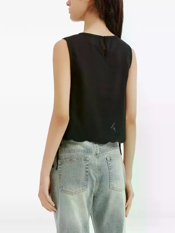 B+AB Floral Embroidered Scalloped Hem Sleeveless Blouse