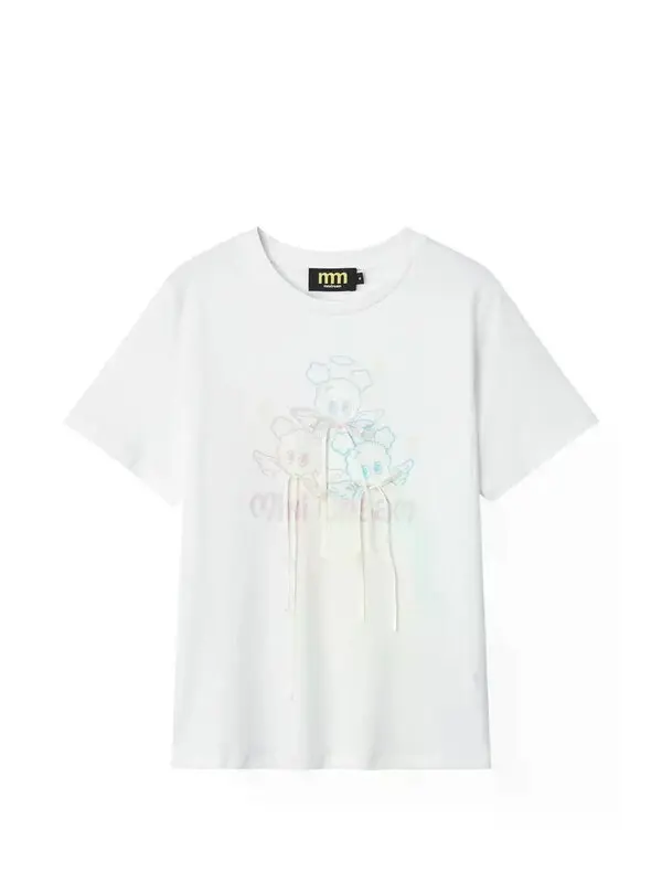 MINI CREAM Graphic Print Cotton T-shirt With Bow Detail - White