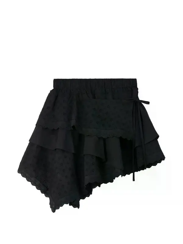 B+AB Broderie Anglaise Tiered Asymmetric Mini Skirt - Black