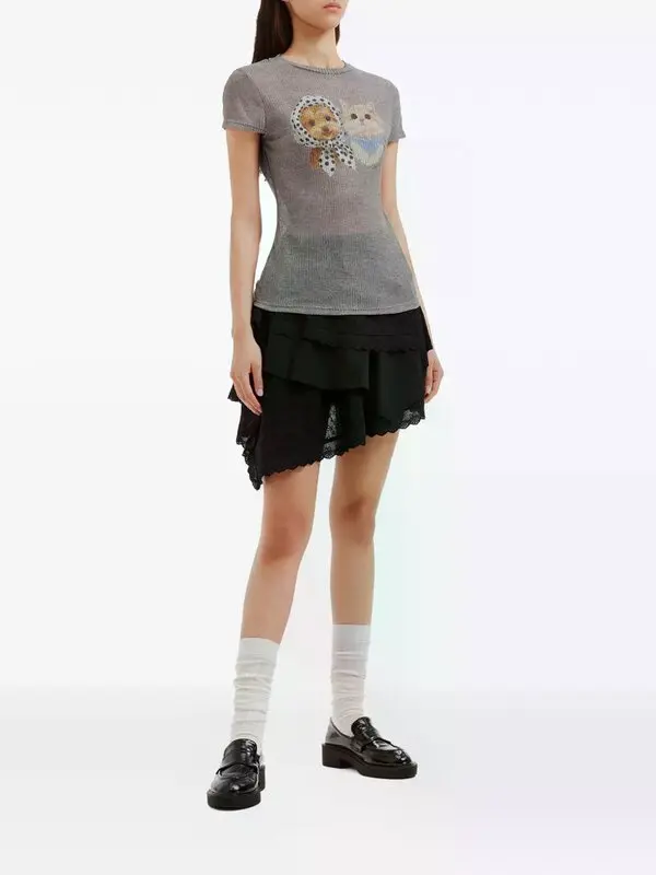 B+AB Broderie Anglaise Tiered Asymmetric Mini Skirt
