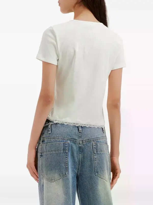 TOUT A COUP Tout À Coup Lace-trimmed Ribbed T-shirt