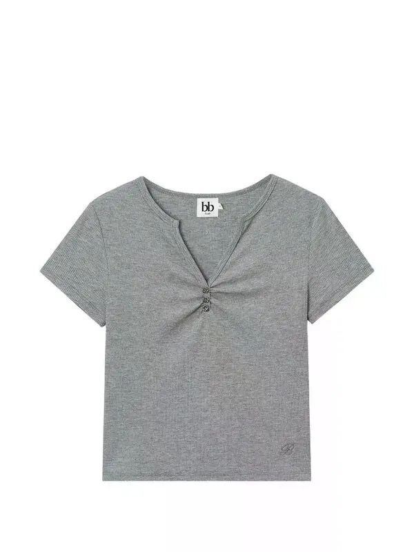B+AB Ribbed Knit Button-detail T-shirt